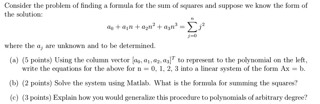 Consider the problem of finding a formula for the sum of squares and suppose we know the form of ...