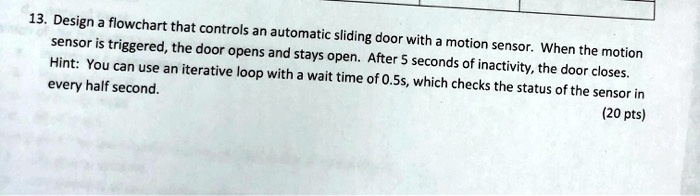 SOLVED: 13. Design a flowchart that controls an automatic sliding door ...