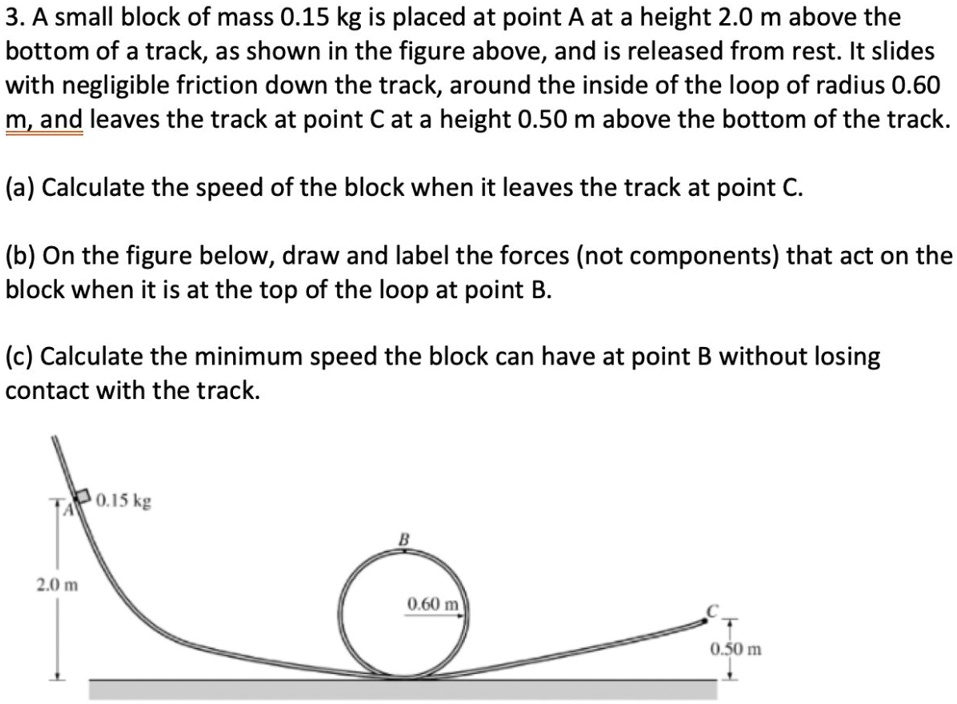 SOLVED: A small block of mass 0.15 kg is placed at point A at a height of 2.0 m above the bottom ...