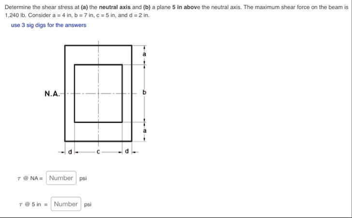 determine the shear stress at a the neutral axis and b a plane 5 in above the neutral axis the ...