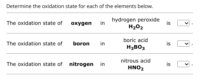 Determine the oxidation state for each of the elements below. The ...