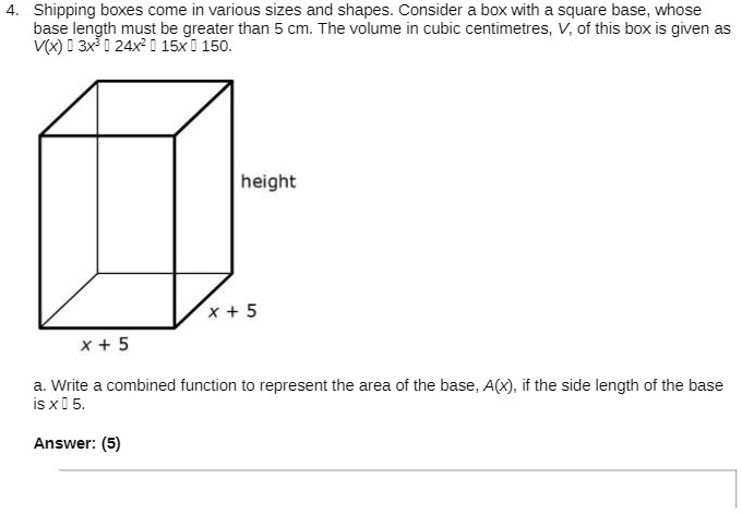 SOLVED: Shipping boxes come in various sizes and shapes. Consider a box with a square base whose ...