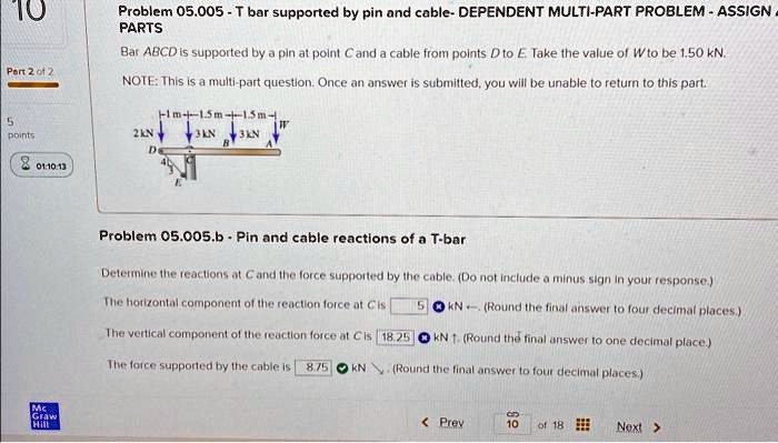 SOLVED: Texts: Problem 05.005 - T bar supported by pin and cable ...