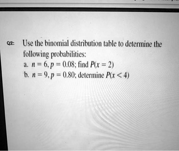 SOLVED: Q2: Use the binomial distribution table to determine the ...