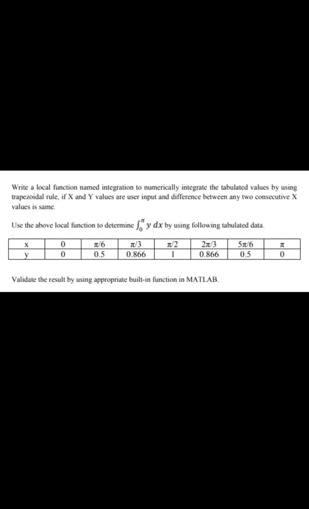 Solved Matlab Script And Matlab Code Please Write A Local Function Named Integration To