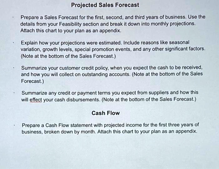 SOLVED: Projected Sales Forecast Prepare a Sales Forecast for the first ...