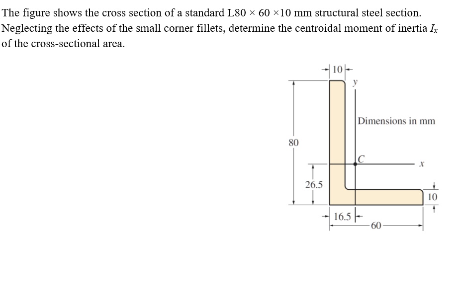 SOLVED: The figure shows the cross section of a standard L80 60 10 mm structural steel section ...