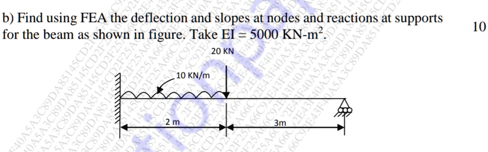 b) Find using FEA the deflection and slopes at nodes and reactions at ...