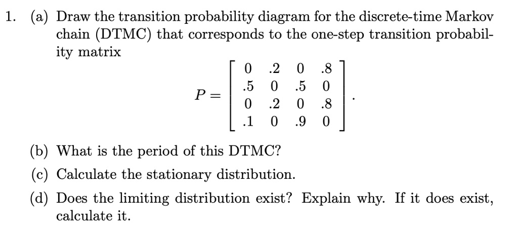 SOLVED: 1. (a) Draw the transition probability diagram for the discrete-time Markov chain (DTMC ...
