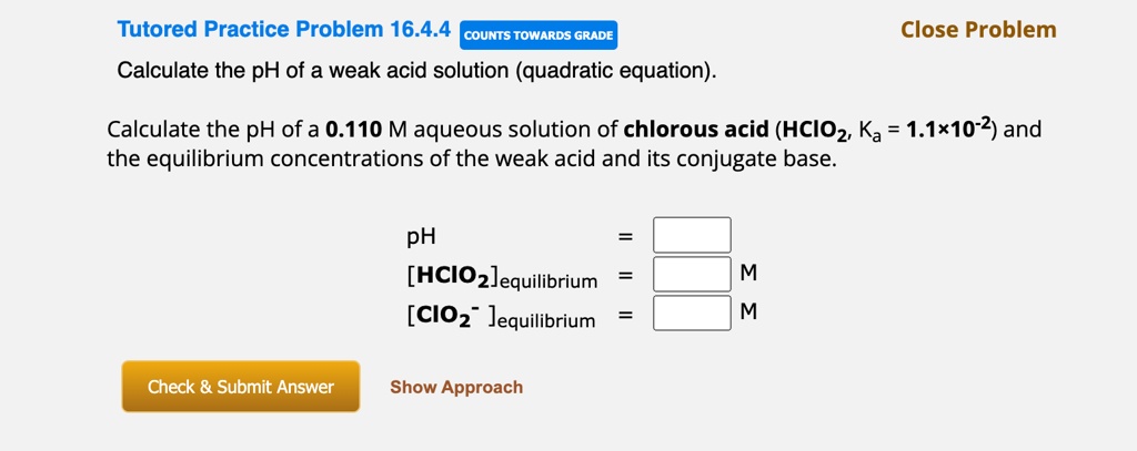 SOLVED: To calculate the pH of a weak acid solution, we can use the ...
