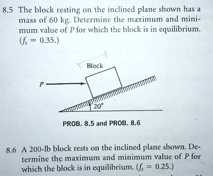 SOLVED: 8.5 The block resting on the inclined plane shown has a mass of ...