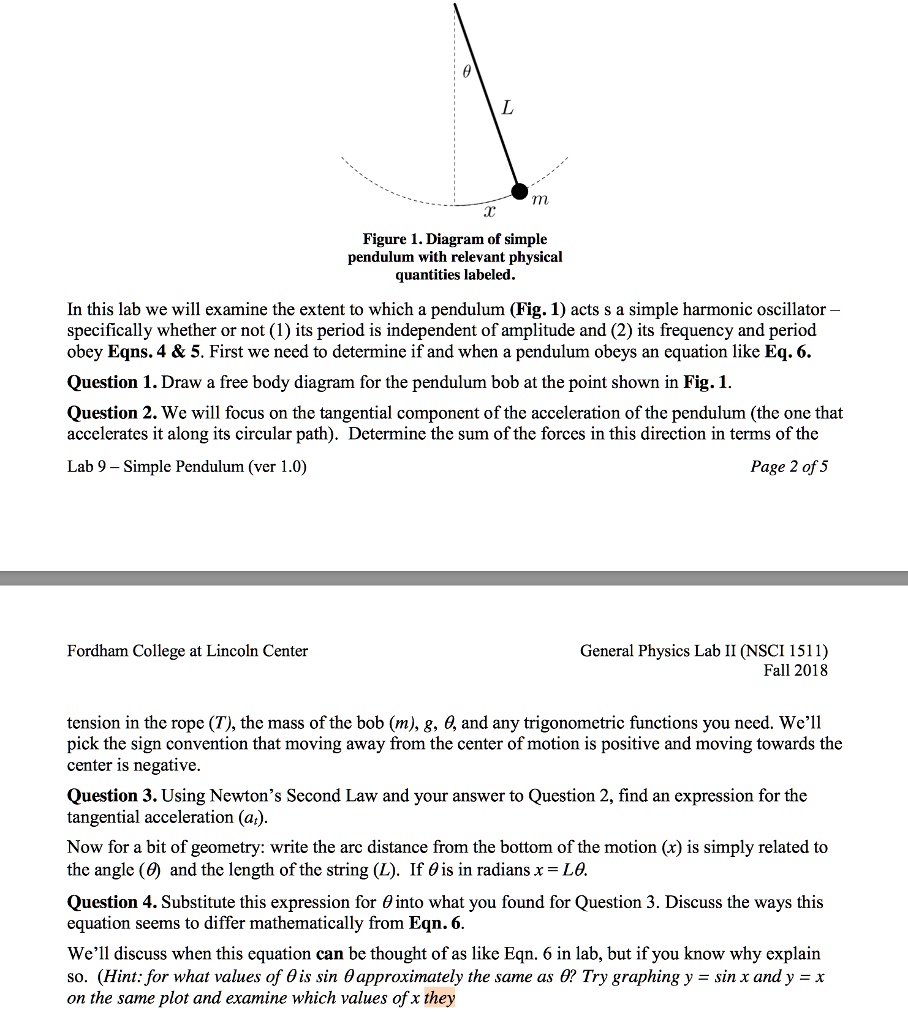 SOLVED: Figure Diagram of a simple pendulum with relevant physical ...