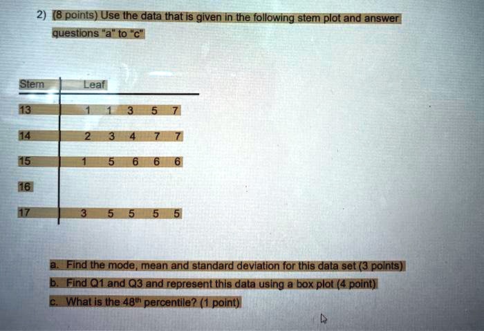 Solved 8 Points Use The Data That Is Given In The Following Stem Plot And Answer Questions A 2355