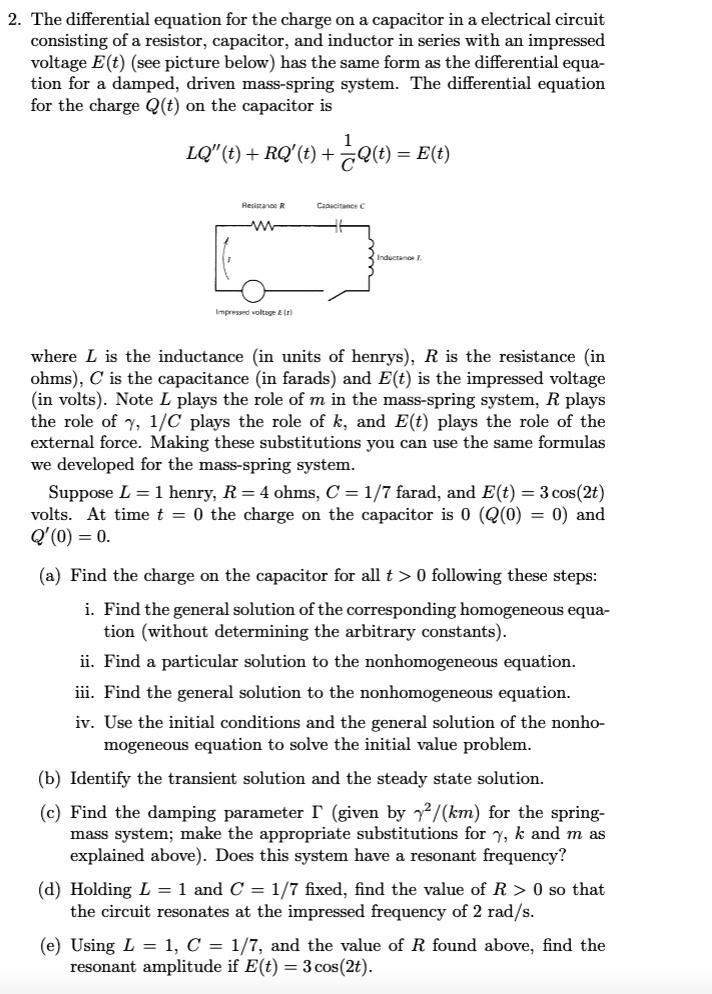 2 the differential equation for the charge on a capacitor in a ...