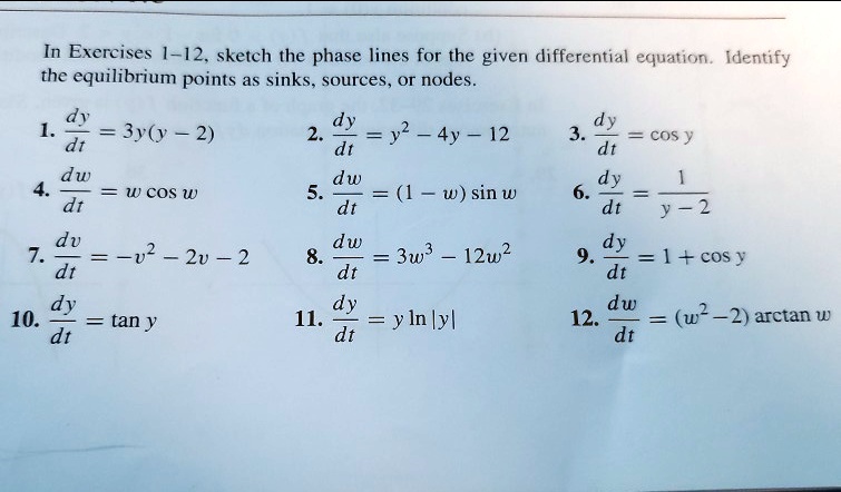 In Exercises 1-12, sketch the phase lines for the given differential ...