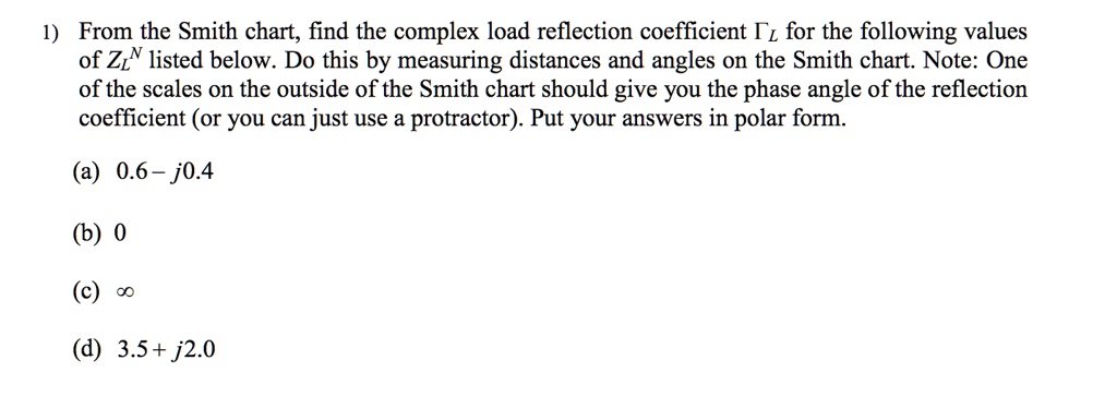 SOLVED: From the Smith chart, find the complex load reflection coefficient I for the following ...