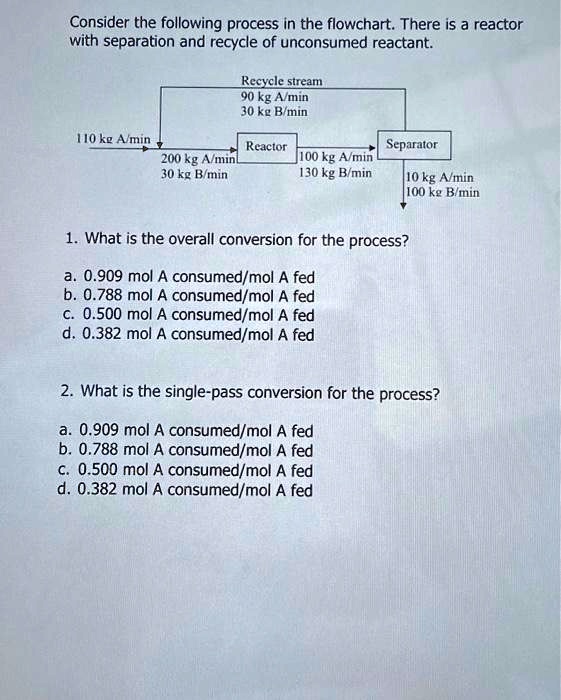 SOLVED: Consider the following process in the flowchart. There is a reactor with separation and ...