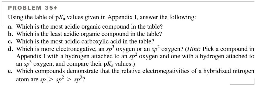 Please help me thank you PROBLEM 35 Using the table of pKa values given ...
