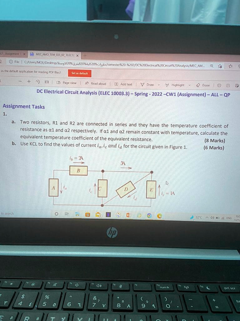 Assignment Tasks 1. a. Two resistors, R1 and R2 are connected in series ...