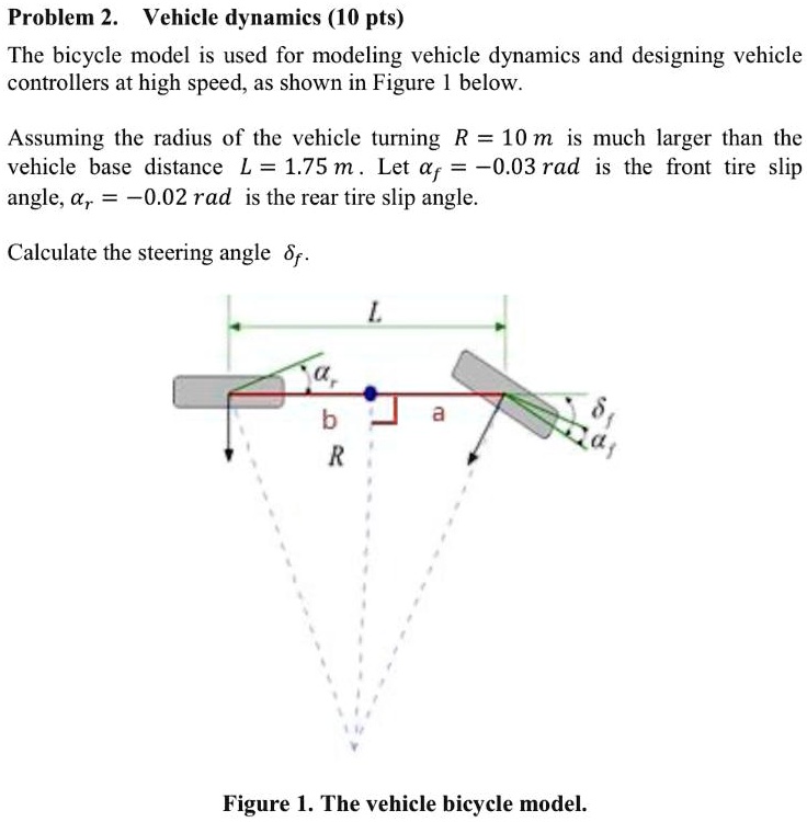 SOLVED: Problem 2: Vehicle Dynamics (10 pts) The bicycle model is used ...