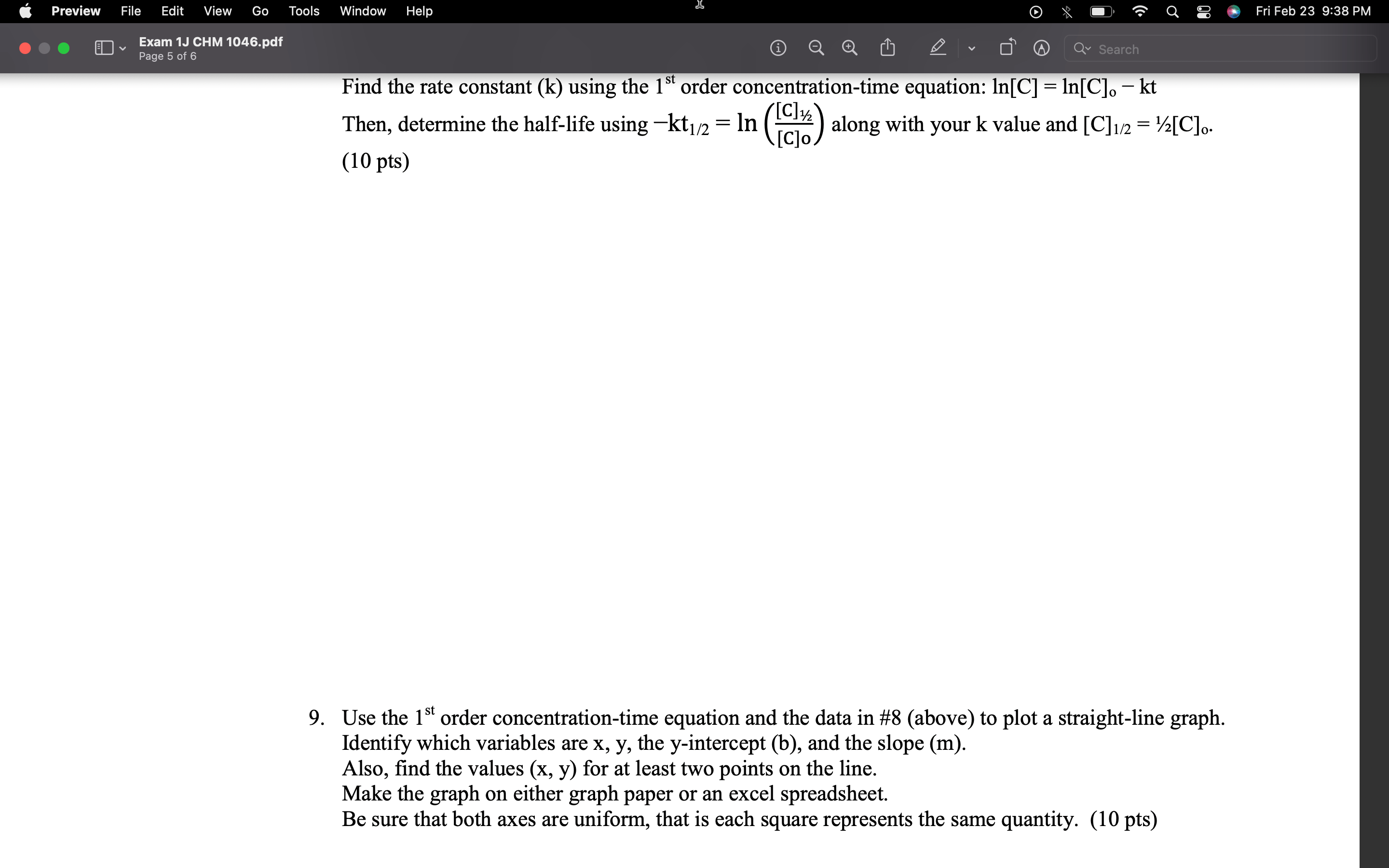 Find the rate constant (k) using the 1^st order concentration-time ...