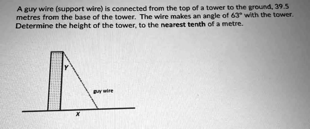 SOLVED: A guy wire (support wire) is connected from the top of a tower to the ground 395 meters ...