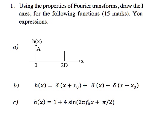 using the properties of fourier transforms draw the fourier transform hf labeling the proper ...