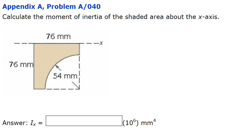 SOLVED:Appendix A, Problem A/040 Calculate the moment of inertia of the shaded area about the X ...