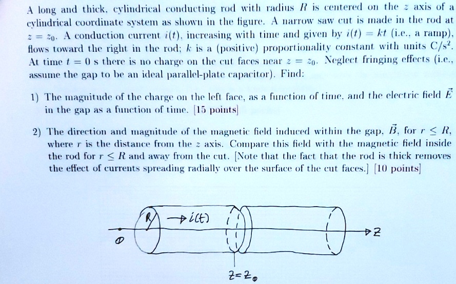A long and thick, cylindrical conducting rod with radius R is centered ...