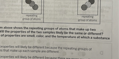 m above shows the repeating groups of atoms that make up two Vill the properties of the two ...
