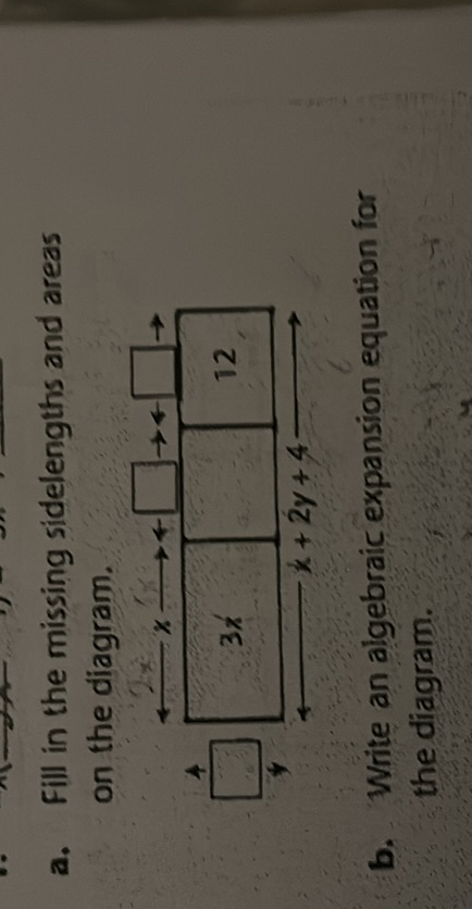 SOLVED: a. Fill in the missing sidelengths and areas on the diagram. b ...