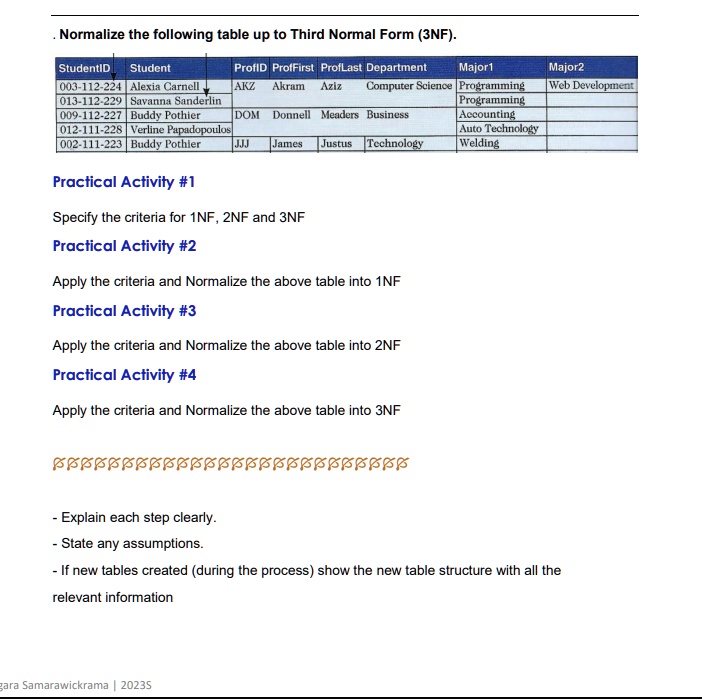 . Normalize the following table up to Third Normal Form (3NF ...
