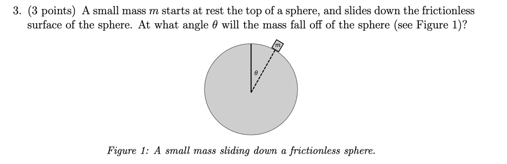 3. (3 points) A small mass m starts at rest the top of a sphere, and ...
