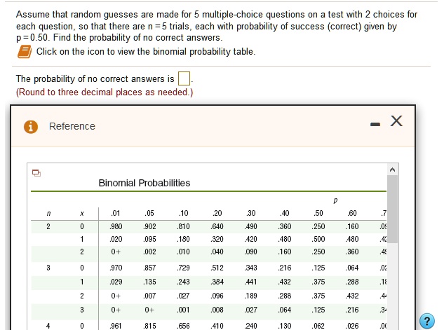 assume that random guesses are made for 5 multiple choice questions on ...