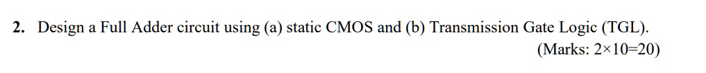 2. Design a Full Adder circuit using (a) static CMOS and (b ...