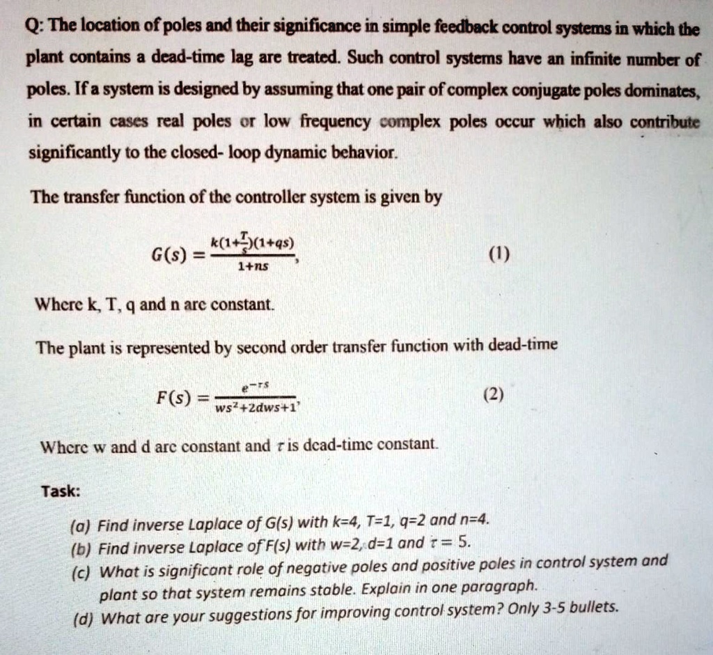 SOLVED: The location of poles and their significance in simple feedback ...