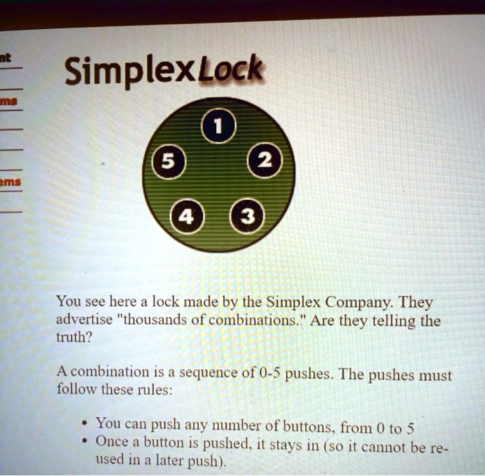 SimplexLock 1 5 2 4 3 You see here a lock made by the Simplex Company ...