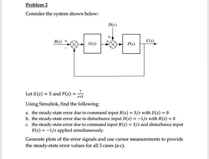 SOLVED: Problem2 Consider the system shown below: D(s) R(s) C(s) G(s) P(s) Let Gs=5and Ps= Using ...
