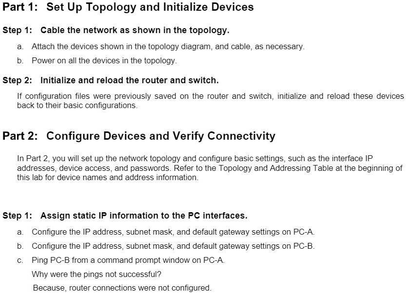 part 1 set up topology and initialize devices step 1 cable the network as shown in the topology ...
