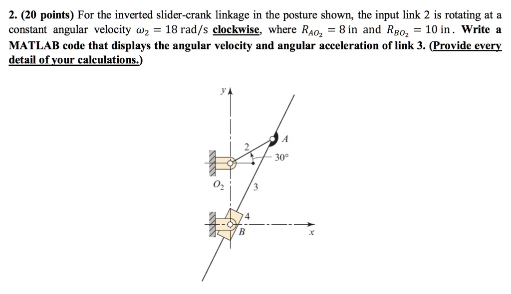 2. (20 points) For the inverted slider-crank linkage in the posture shown, the input link 2 is ...