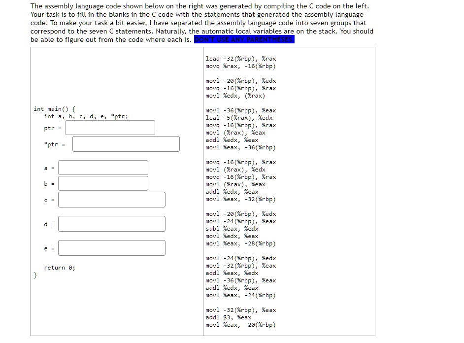 SOLVED: The assembly language code shown below on the right was generated by compiling the code ...