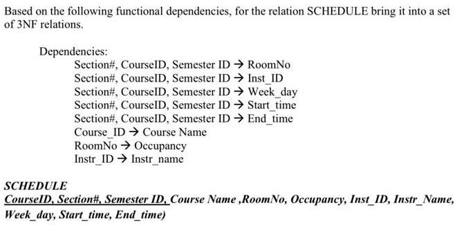 Based on the following functional dependencies, for the relation ...