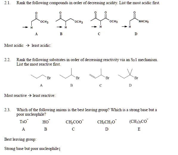 SOLVED:21. Rank the following compounds in order of decreasing acidity ...