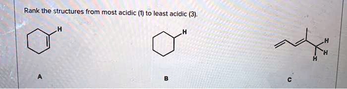 Rank the structures from most acidic (1) to least acidic (3).