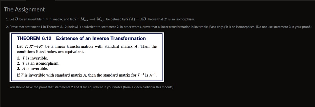 SOLVED: The Assignment 1. Let B be an invertible matrix, and let T: M^n ...