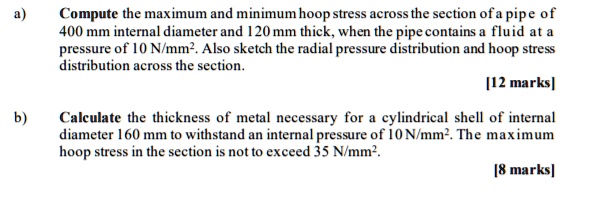 a) Compute the maximum and minimum hoop stress across the section of a ...