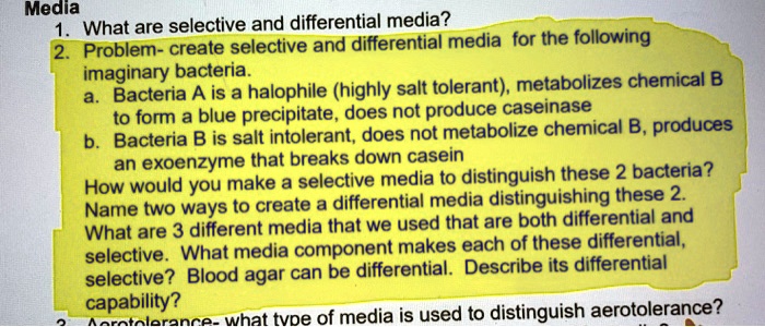 SOLVED: Media: What are selective and differential media? Provide ...