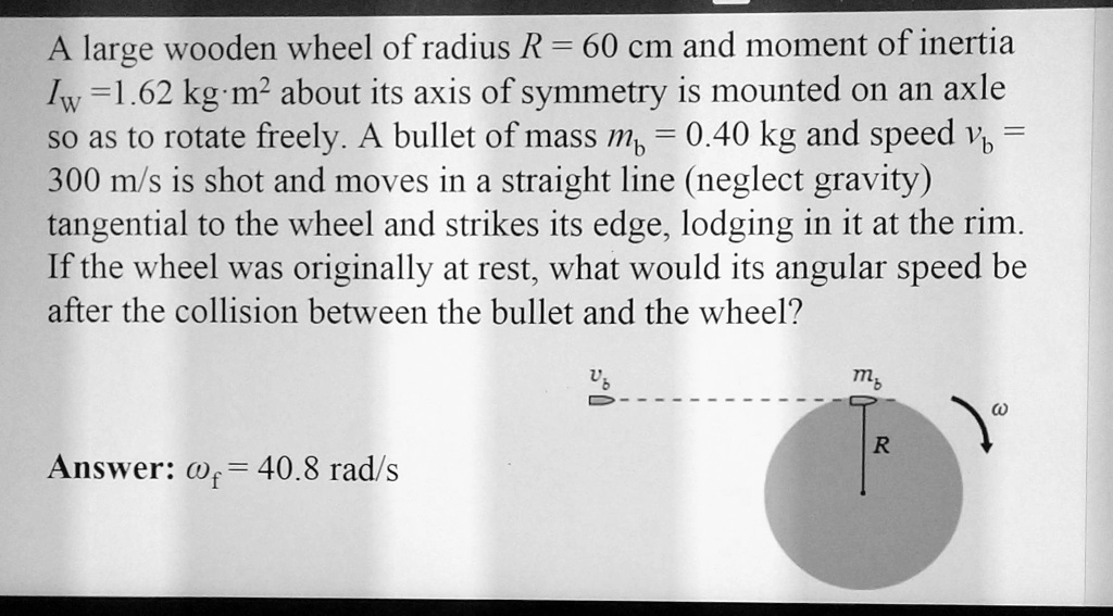 a large wooden wheel of radius r 60 cm and moment of inertia iw 162 kgm ...