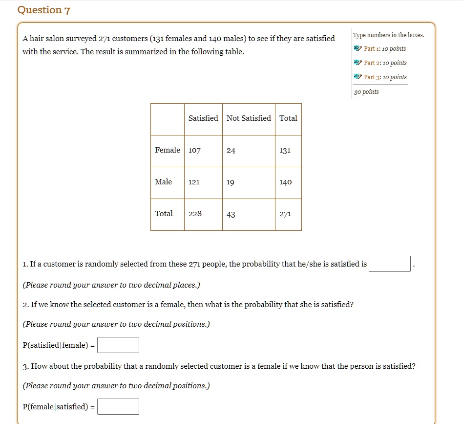 SOLVED: A hair salon surveyed 271 customers (131 females and 140 males) to see if they are ...