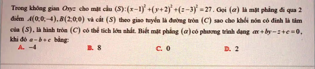 Solved Trong Không Gian Oxyz Cho Mặt Phẳng S X 1 0 2 Y